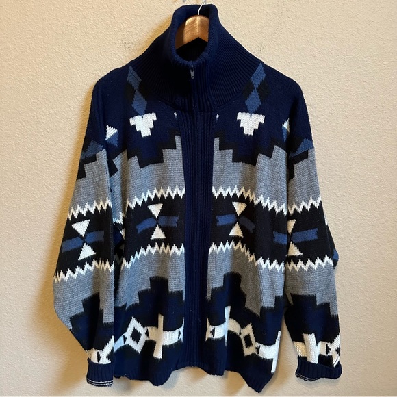 Vintage | Sweaters | Vintage Towncraft Mens Full Zip Aztec Cardigan ...